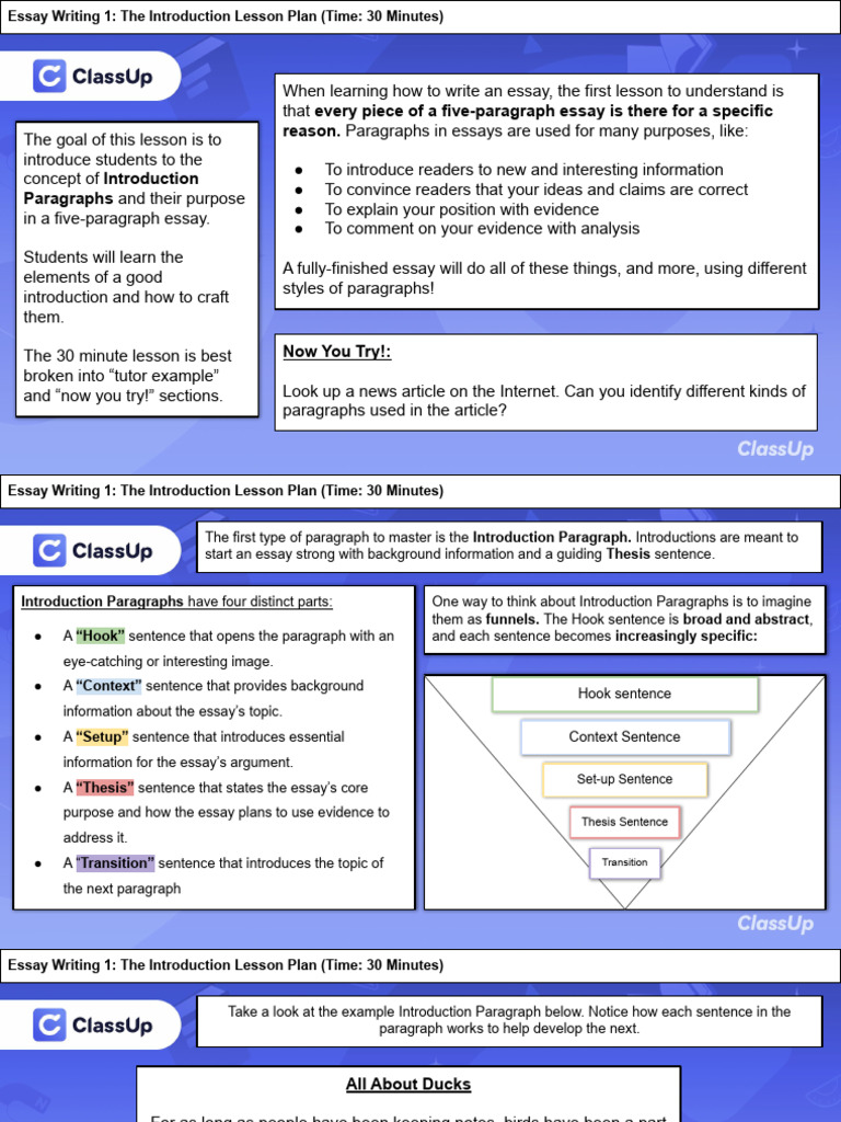 K6-8 Essay Writing 1 Arc - The Introduction Lesson Plan | PDF | Essays ...