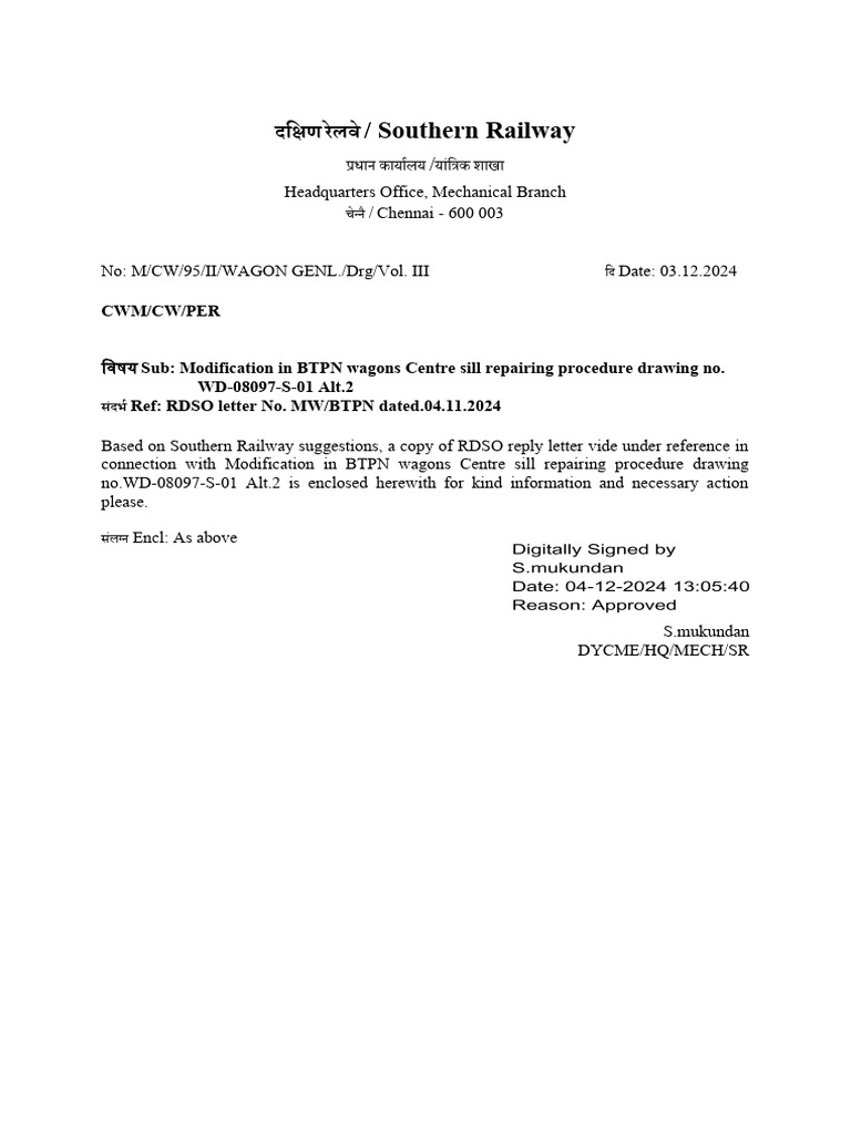 Modification in BTPN Wagons Centre Sill Repairing Procedure RDSO Reply To PWP | PDF | Equipment ...