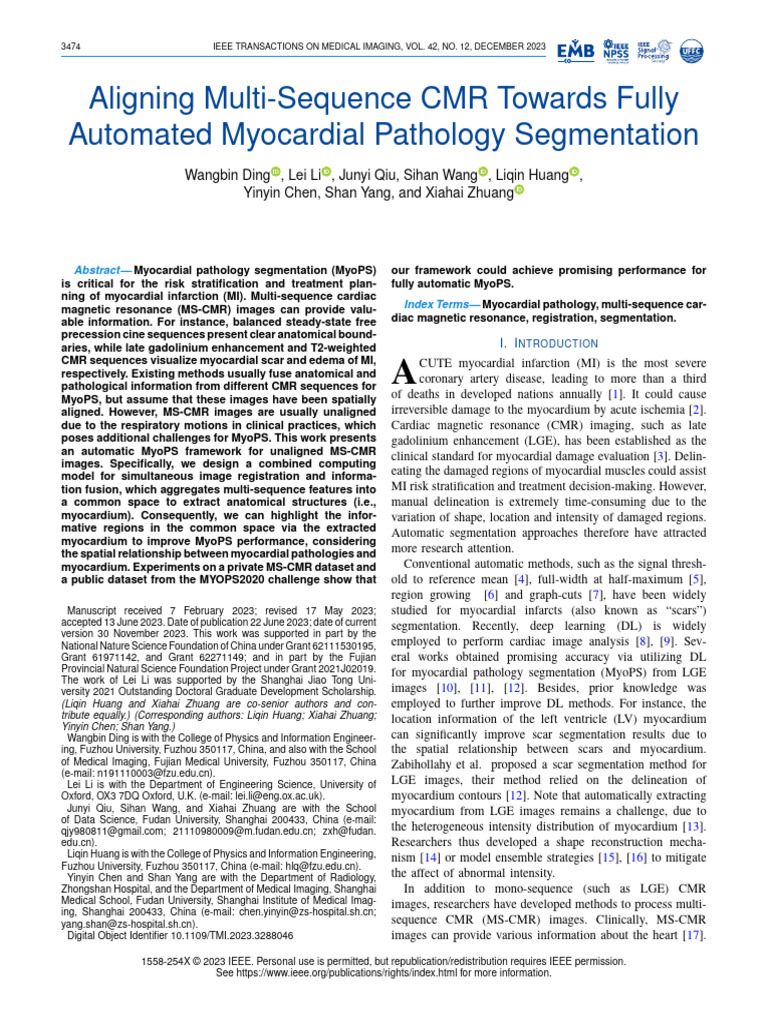 Aligning Multi-Sequence CMR Towards Fully Automated Myocardial Pathology Segmentation | PDF ...