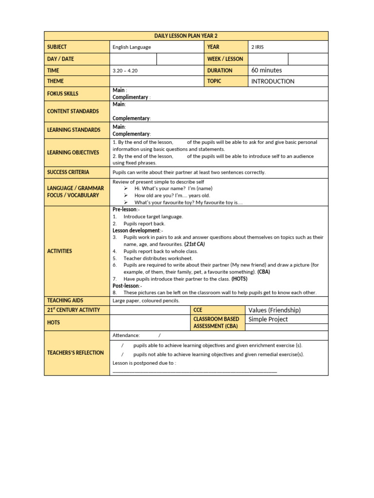 RPH BI YEAR 2 (L1-10) | PDF | Lesson Plan | Teachers