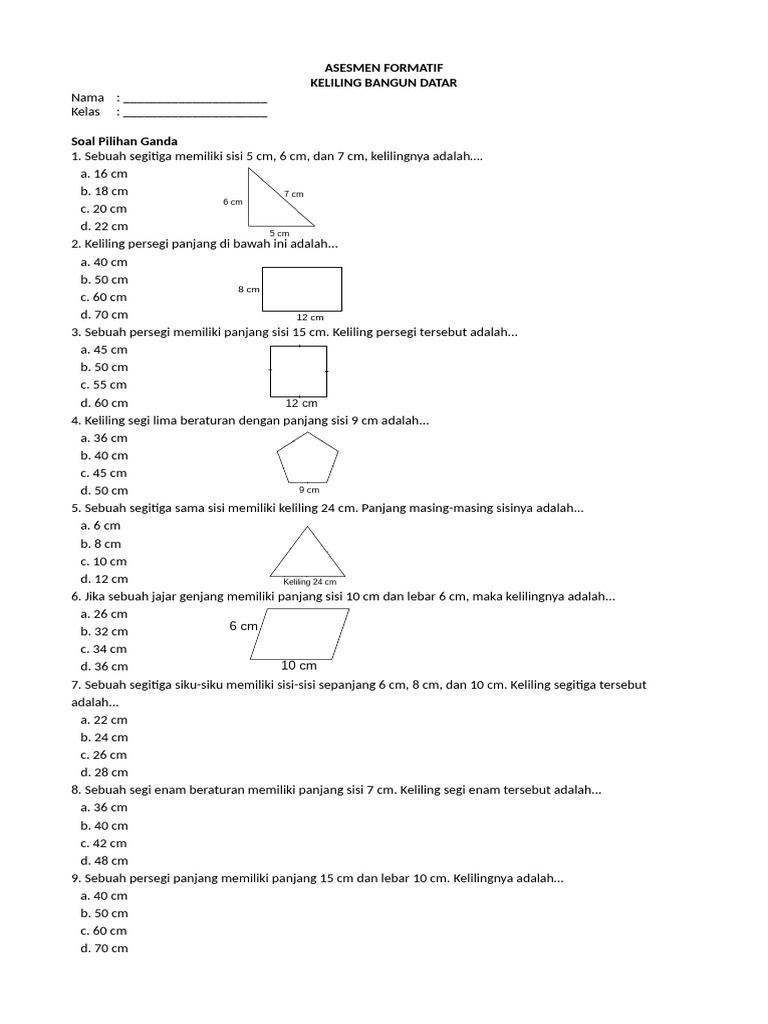 Soal Keliling Bangun Datar Kelas v-2024 | PDF