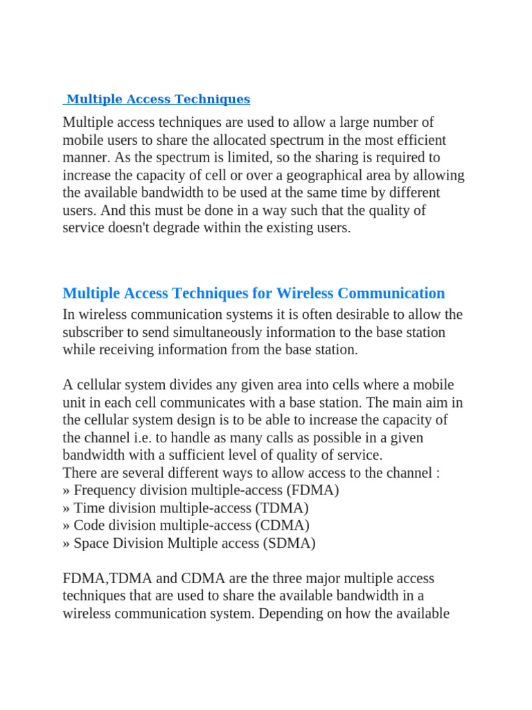 Multiple Access Techniques | PDF | Channel Access Method | Cellular Network