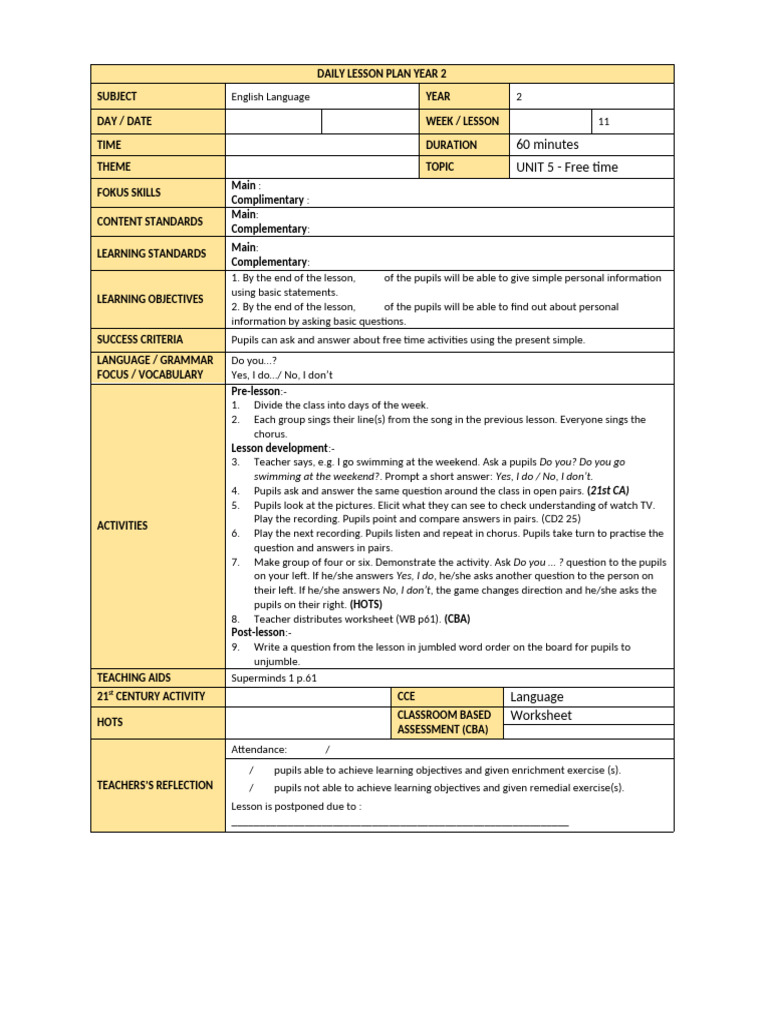 RPH BI YEAR 2 (L11-20) | PDF | Lesson Plan | Teachers