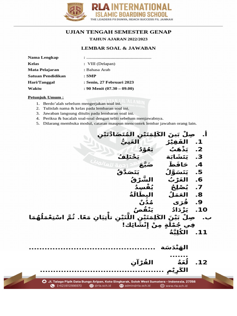 Template Soal UTS_RLA IIBS | PDF
