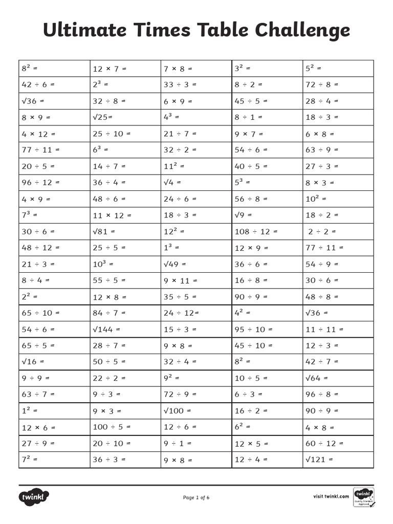 Uks2 Ultimate Times Tables Challenge Activity Sheet - Ver - 9 | PDF