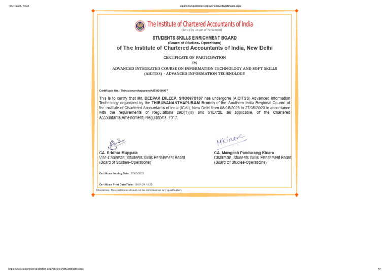 Advanced ITT Certificate for Deepak Dileep | PDF | Qualifications ...