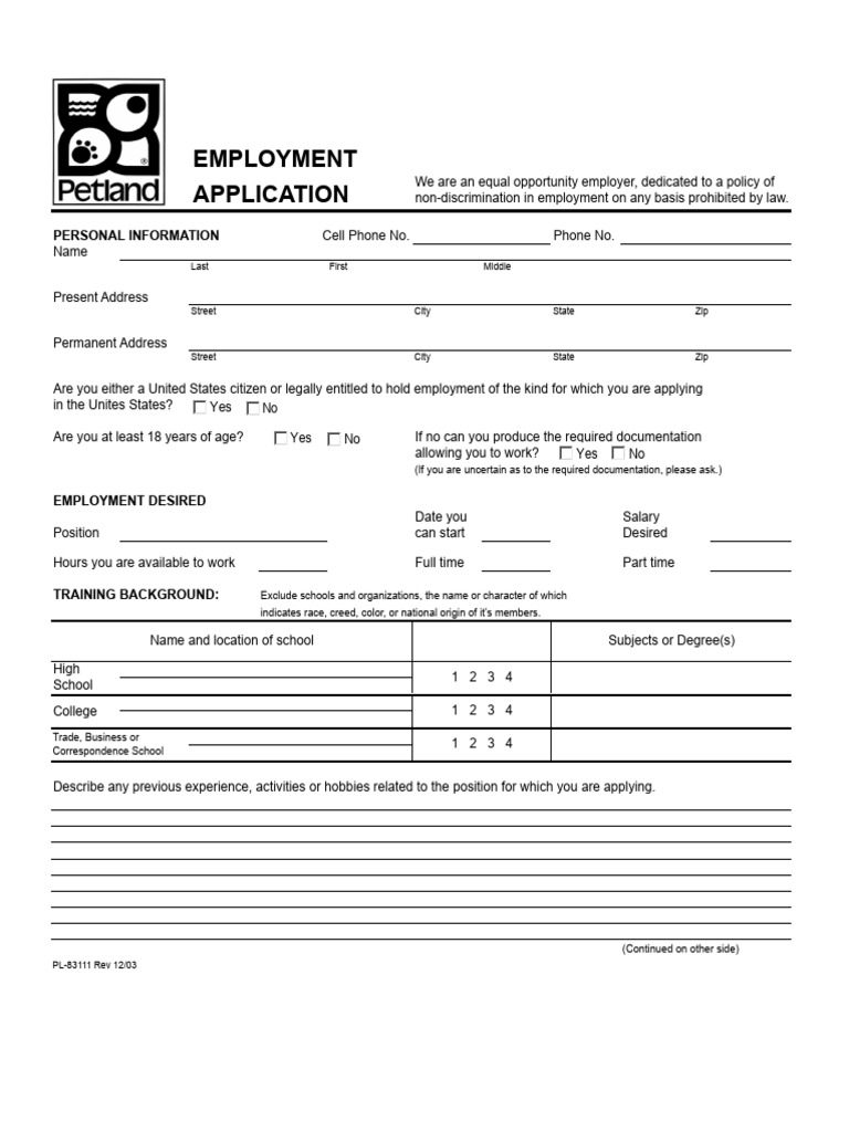 Employment Application Final | PDF | Employment | Salary