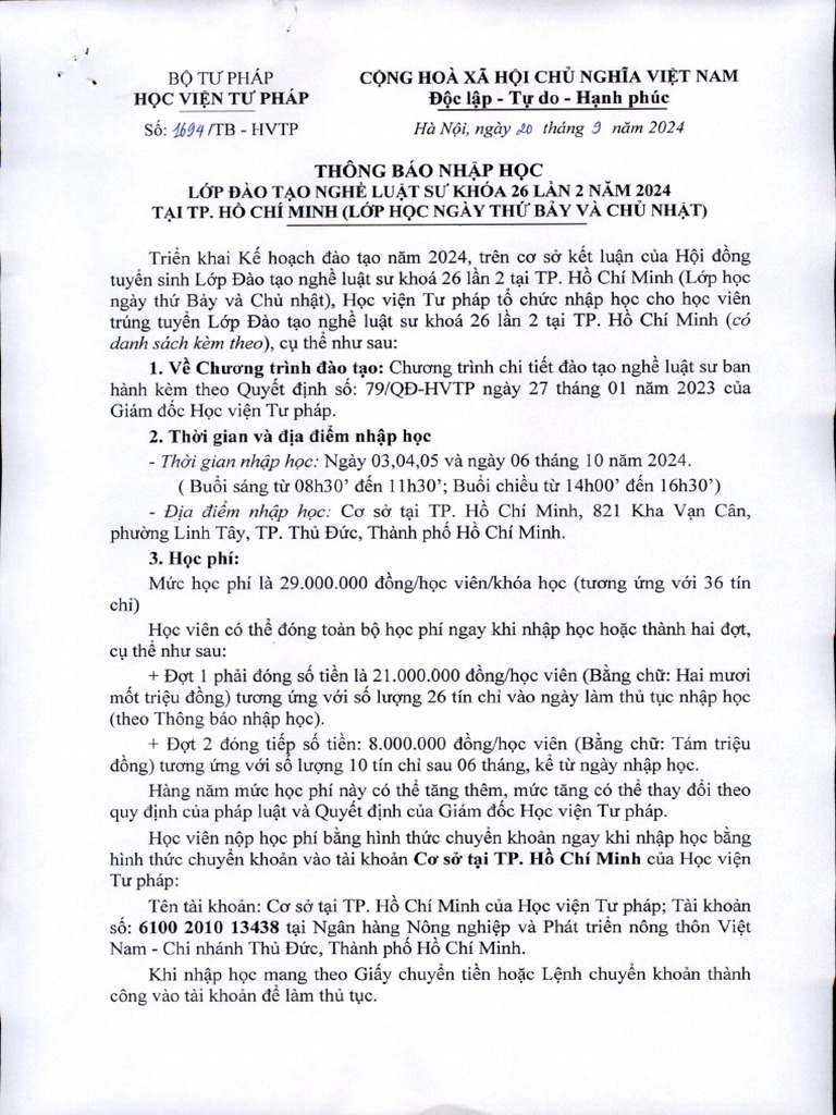 Tb1694 Nhap Hoc Ls k26.2 t7.Cn Hcm | PDF