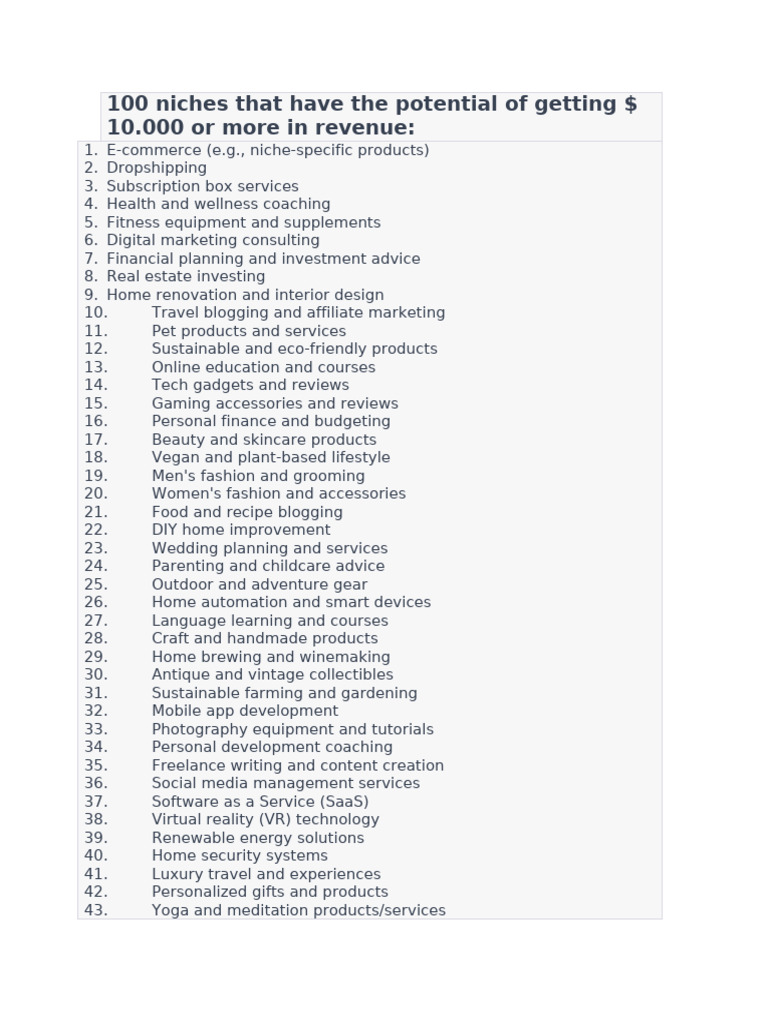 100 Niches That Have The Potential of Getting | PDF | Collectable