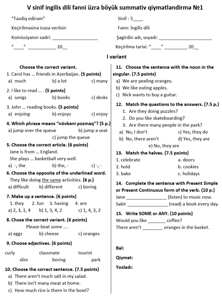 V sinif bsq 1.1 | PDF | Language Mechanics | Linguistics