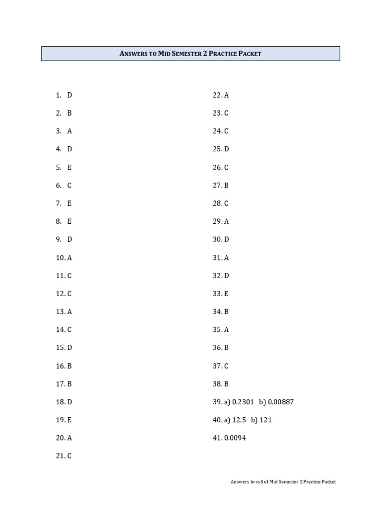 Answers To Vs3 Mid Semester 2 Practice Packet | PDF