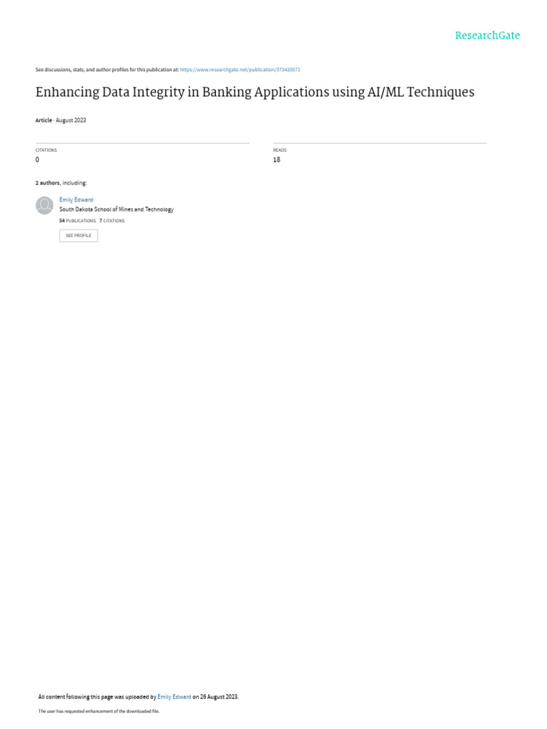 Enhancing Data Integrity in Banking Applications Using AI/ML Techniques | PDF | Machine Learning ...