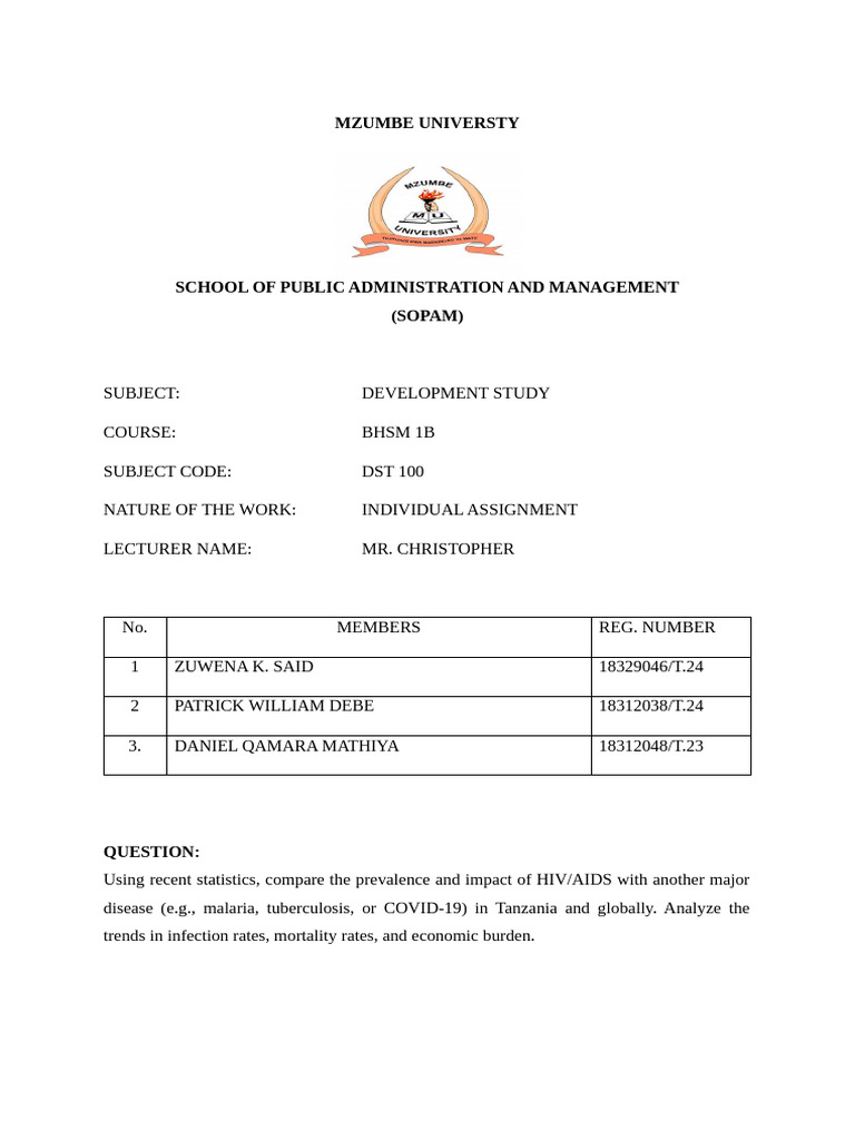Individual Assignment 2 | PDF | Tuberculosis | Hiv/Aids