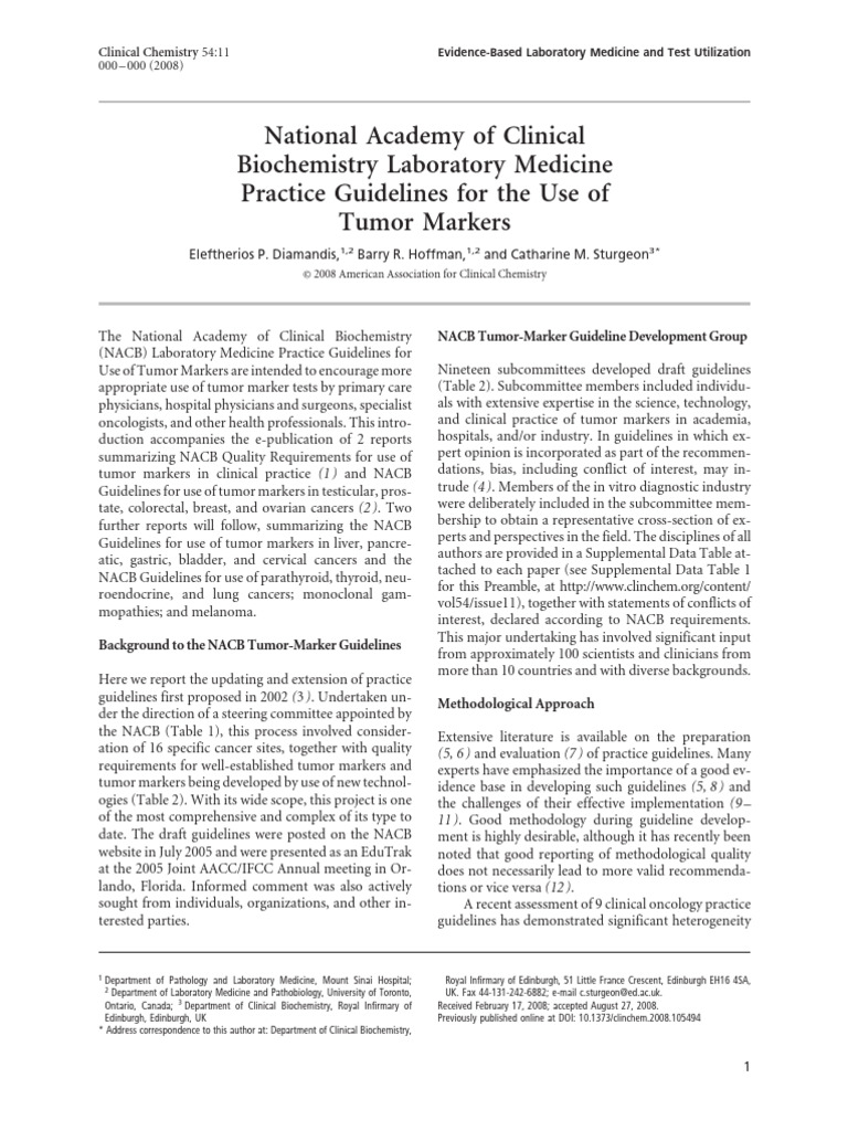 NACB LMPG For The Use of Tumor Markers 2008 | PDF | Cancer | Adenocarcinoma