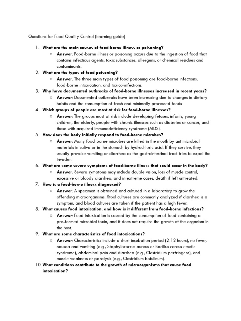 Food Quality Control Questions Guide | PDF | Fermentation | Food Safety
