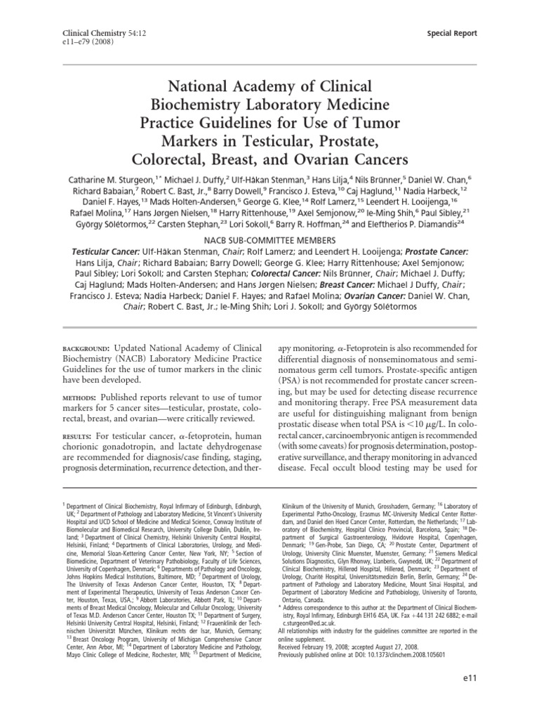NACB LMPG Tumor Markers in Testicular, Prostate, Colorectal, Breast ...