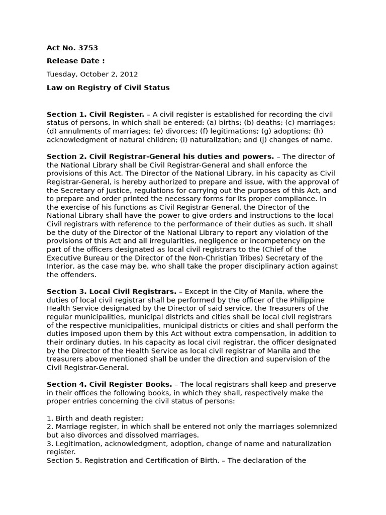 civil-registry-laws | PDF | Marriage | Annulment