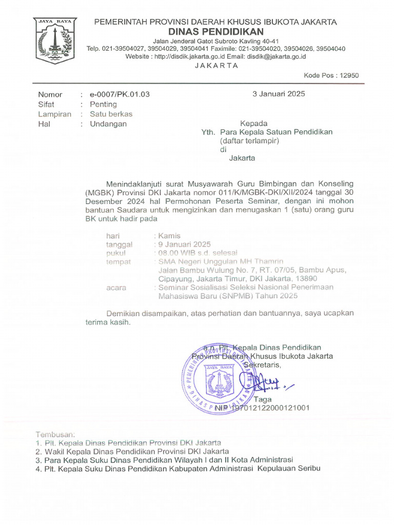 E-0007 Undangan Sosialisasi SNPMB Tahun 2025 - Stempel | PDF