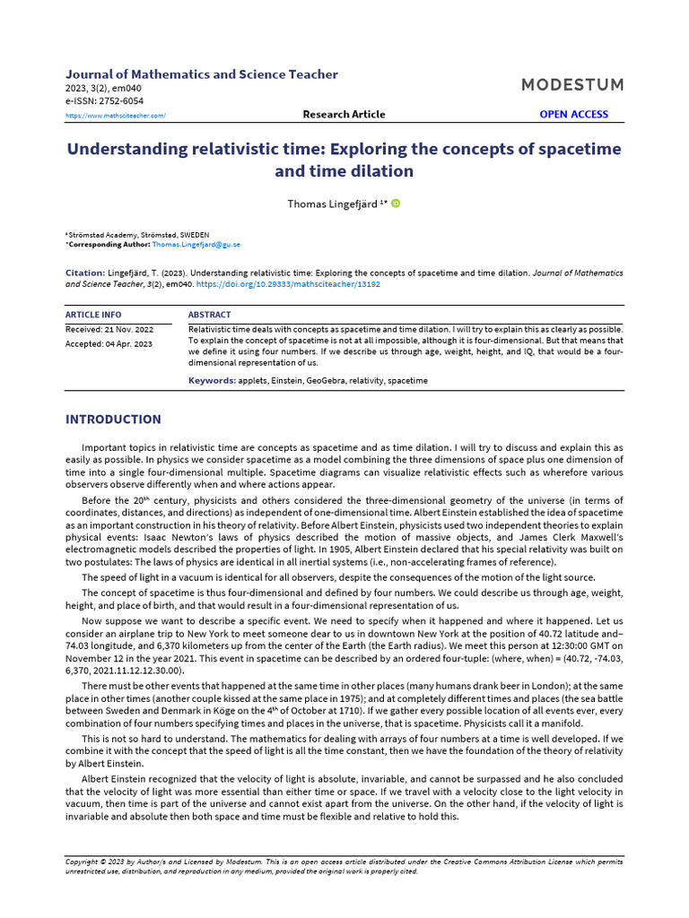 Understanding Relativistic Time Exploring the Concepts of Spacetime and ...