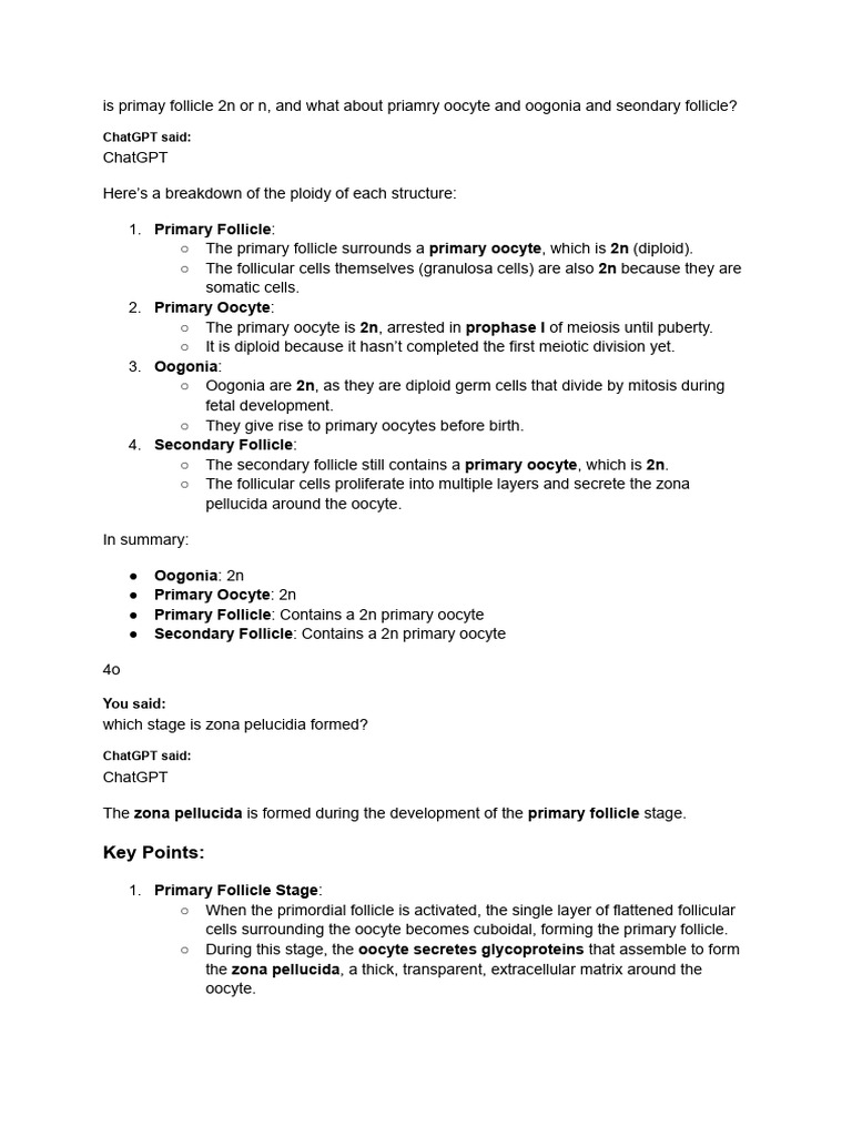 Is Primay Follicle 2n or N, and What About Priamry Oocyte and Oogonia ...