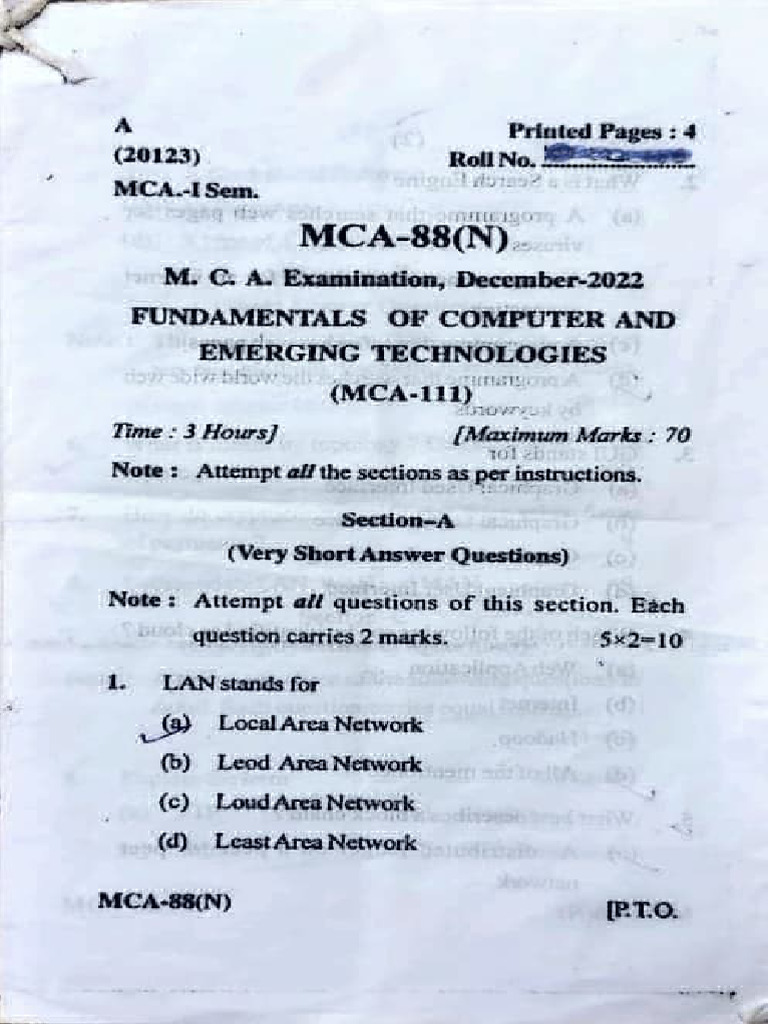 Mca Question Paper Pdf 