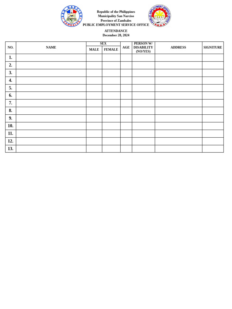 Attendance Template | PDF
