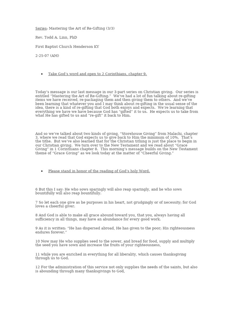 Cheerful giving Lessons | PDF | Grace In Christianity | Jesus