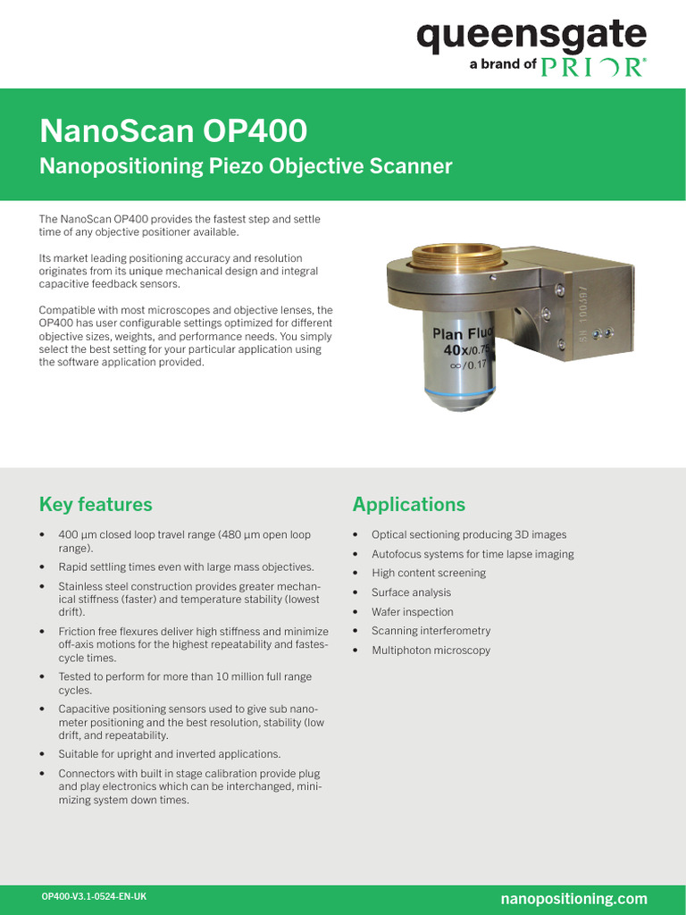 NanoScan OP400 EN Datasheet | PDF | Microscope | Optics