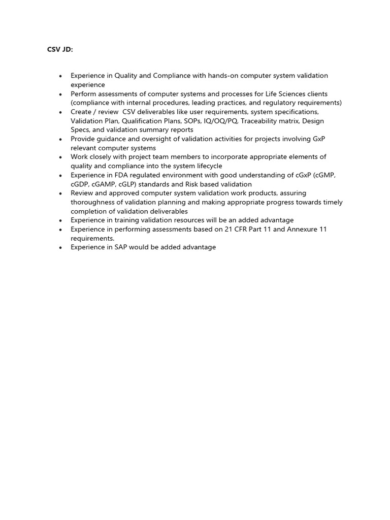 CSV Deliverables in Life Sciences Validation | PDF