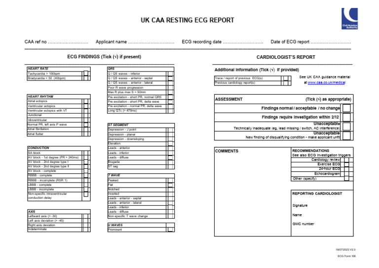Uk Ecg Report Form Med108 Issue01 | PDF | Electrocardiography ...