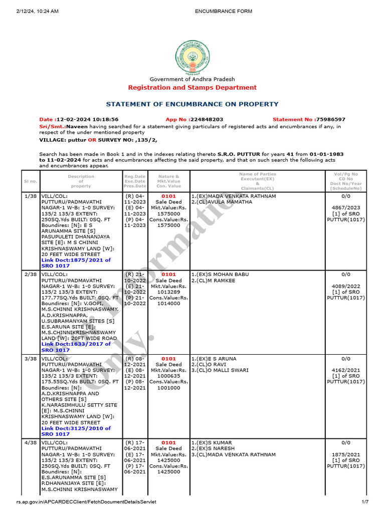ENCUMBRANCE FORM Dhananjay | PDF