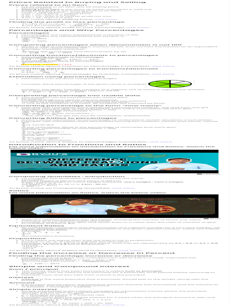 Comparing Quantities: Key Formulas | PDF | Percentage | Ratio