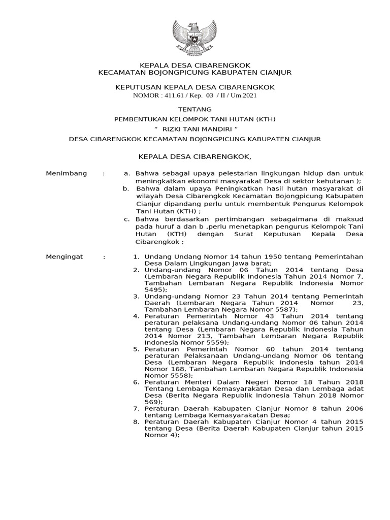 SK Kelompok Tani Hutan (KTH) | PDF