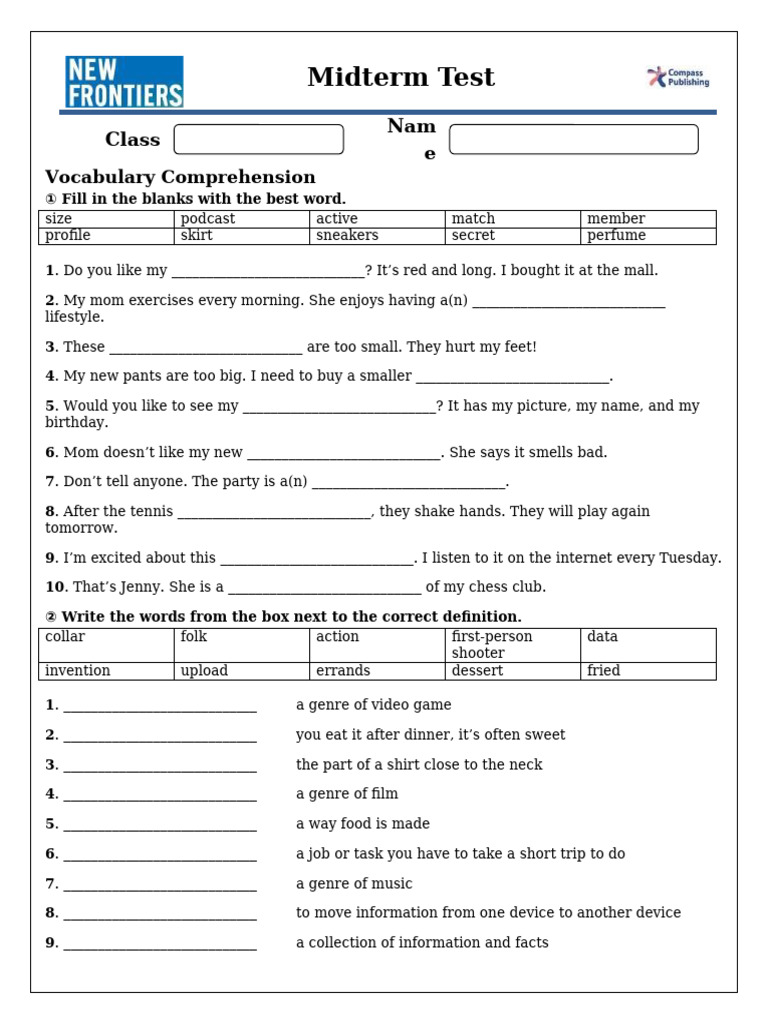 New Frontiers 3 - Midterm Test | PDF