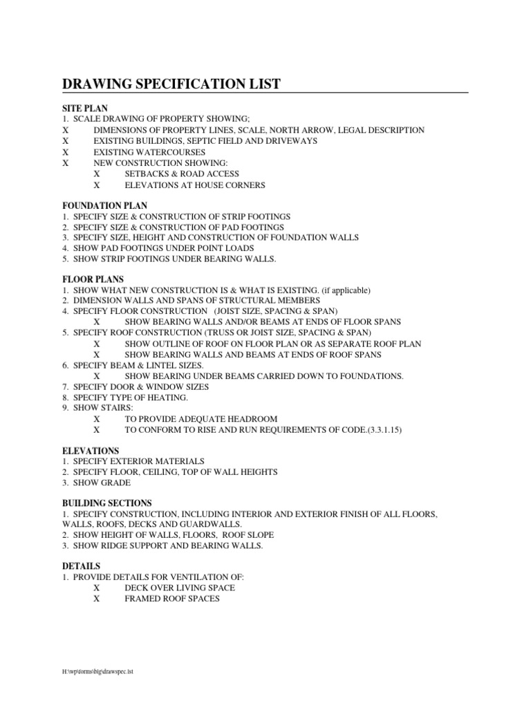 Drawing Spec List | PDF