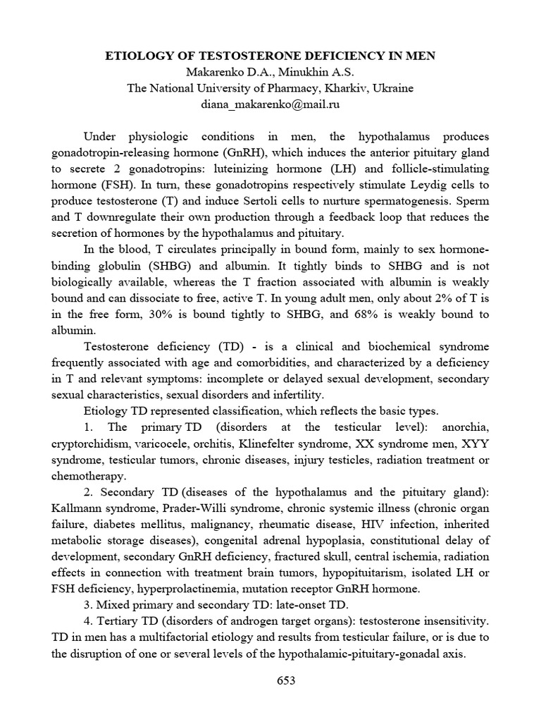 Etiology of Testosterone Deficiency in Men | PDF | Testosterone ...