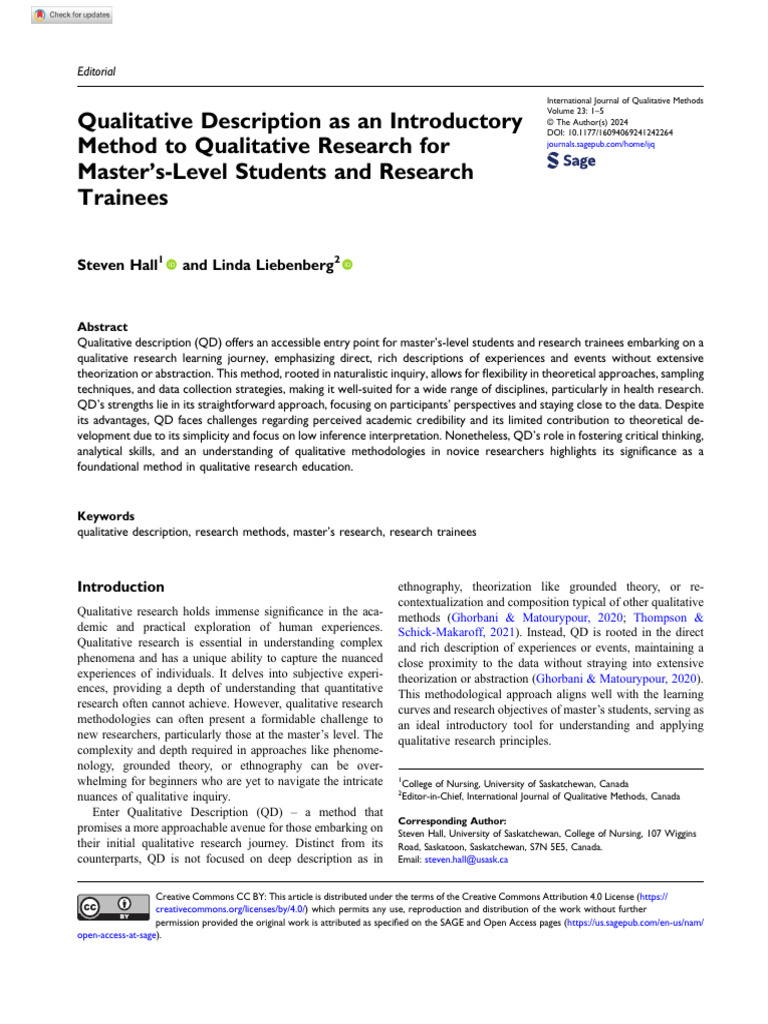 Qualitative Description for Master's Students | PDF | Qualitative ...
