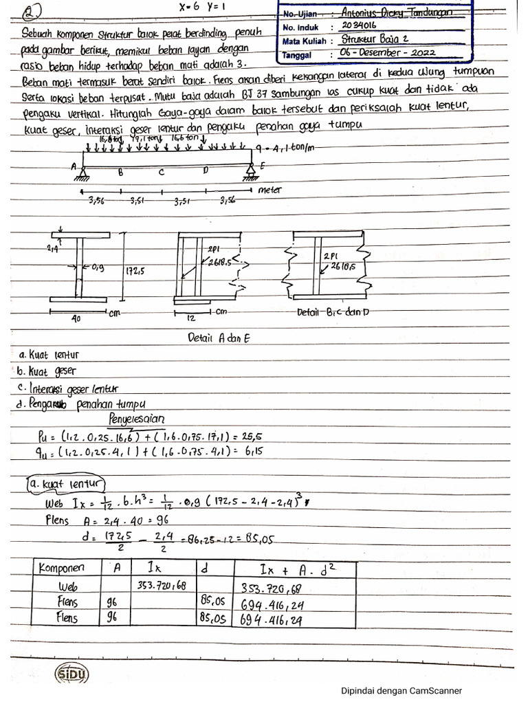 UTS - Struktur Baja 2 - Antonius Dicky Tandungan - 2034016 | PDF