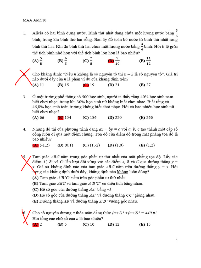 (A) (B) (C) (D) (E) : Maa Amc10 | PDF