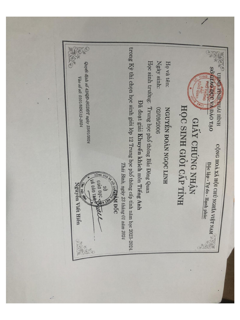 Giay-Chung-Nhan-Hsg 1 | PDF