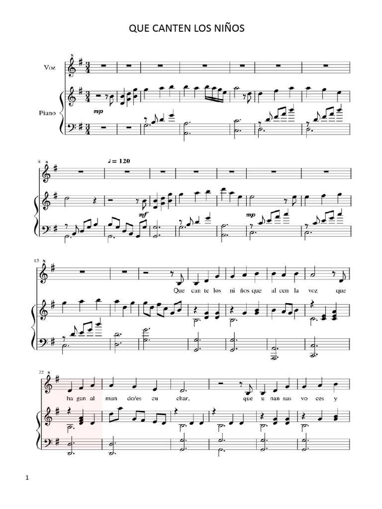 Partitura: Que Canten los Niños | PDF