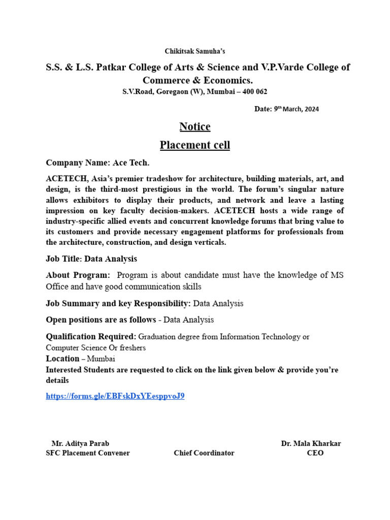 Ace Tech Notice 2024-25 | PDF