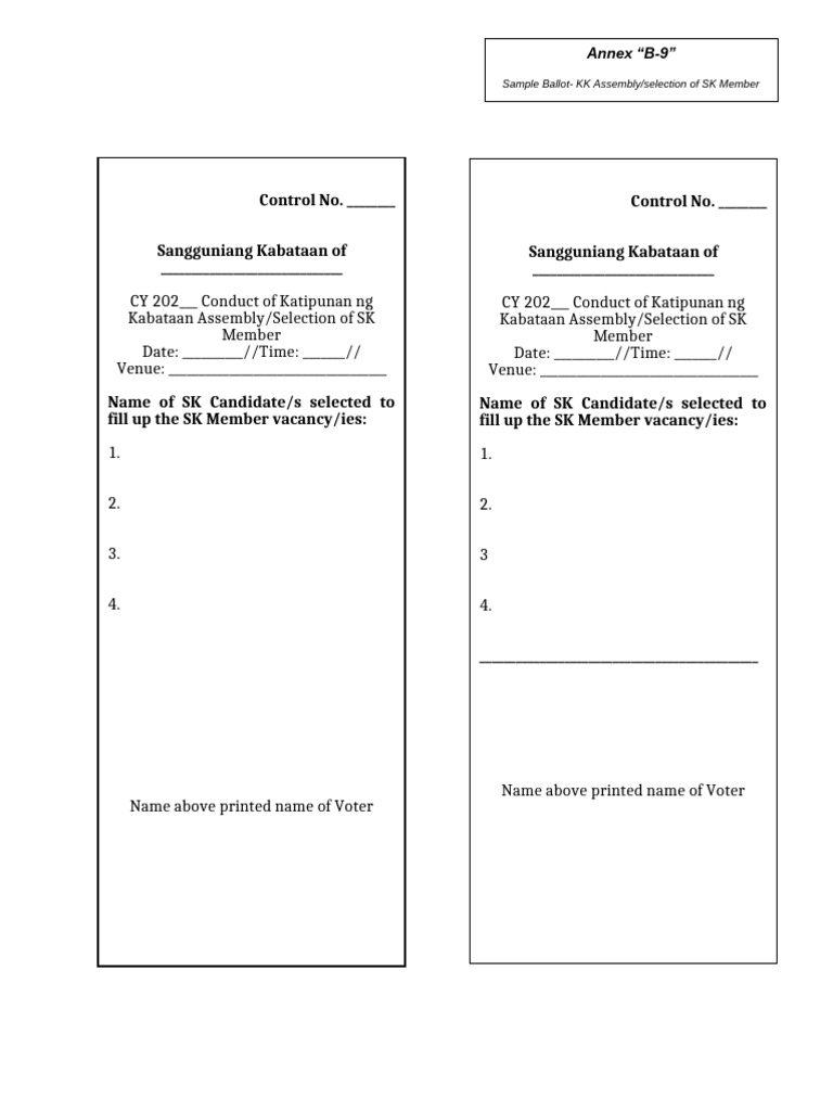 Annex B-9 of DILG&NYC JMC-SAMPLE BALLOT-Secret Balloting-Filling Up of ...