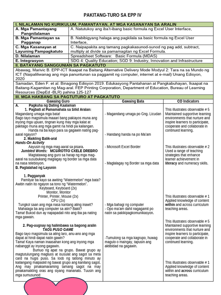 Detailed Demo LP in Epp Iv | PDF