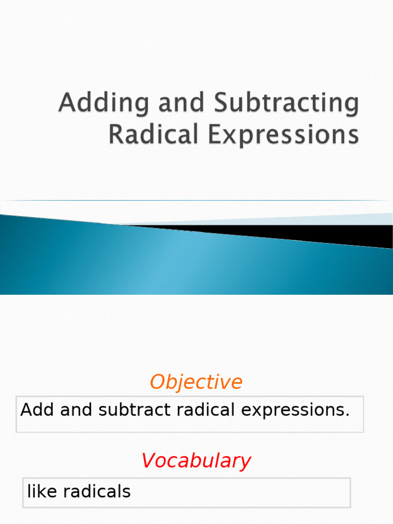 Les. 4 - Adding and Subtracting Radical Expressions | PDF | Square Root ...