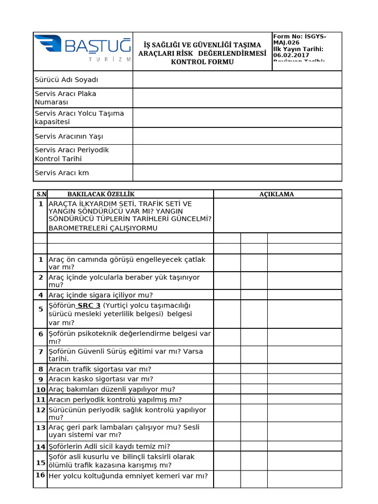 Servis Kontrol Formu | PDF