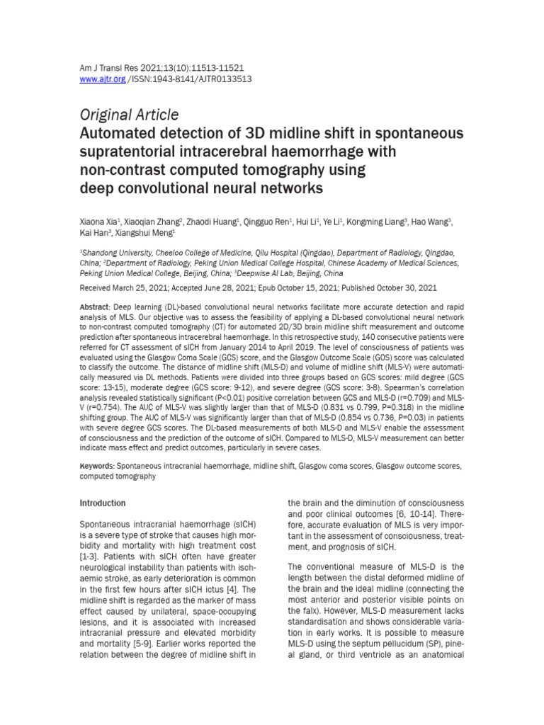 2021 - Automated detection of 3D midline shift in spontaneous supratentorial intracerebral ...