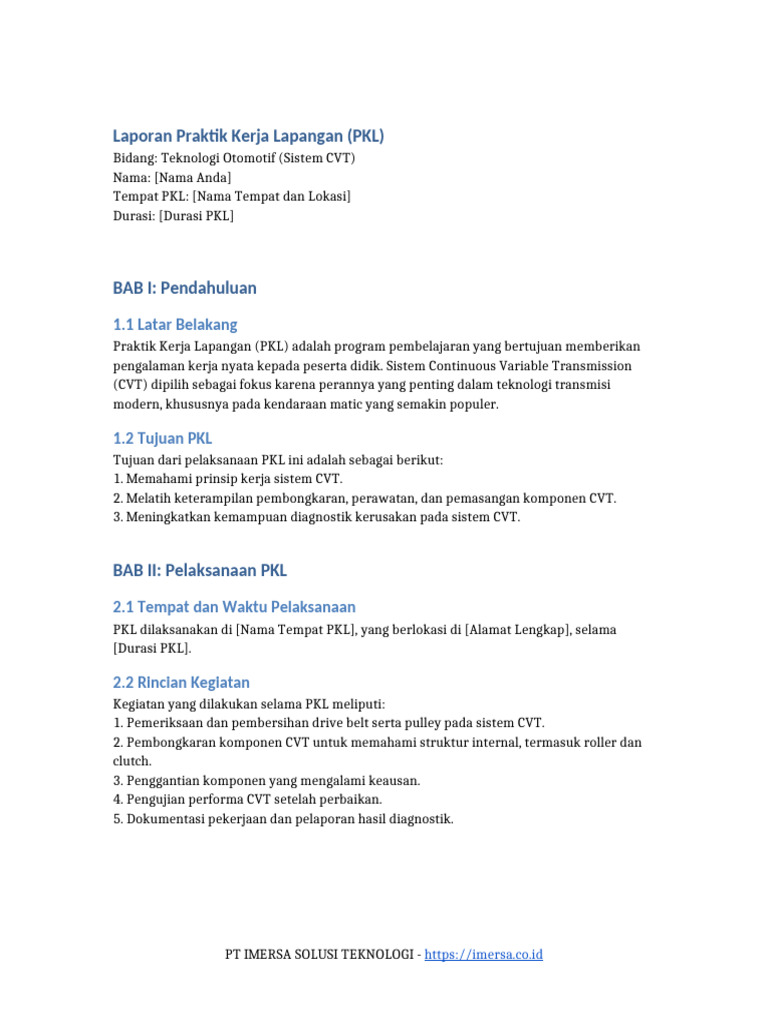Laporan PKL Tentang CVT | PDF