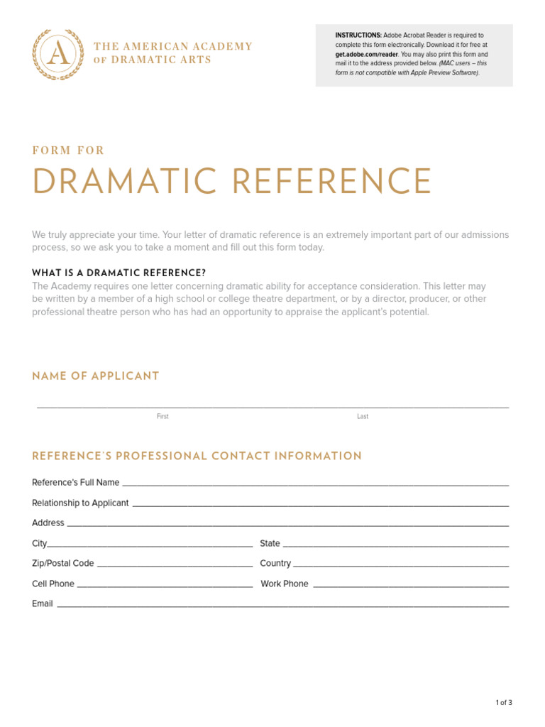 Academy Dramatic Reference Form-1 | PDF