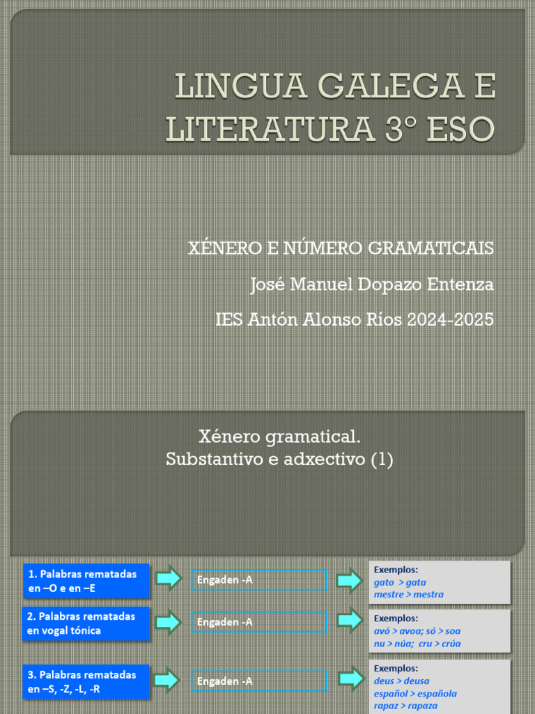 LINGUA GALEGA E LITERATURA 3º ESO Xénero Número e Acentuación | PDF